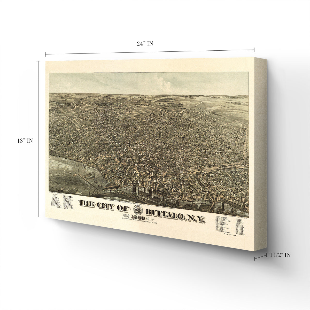 1880 Buffalo City New York Bird's Eye View Map Canvas Wall Art ...