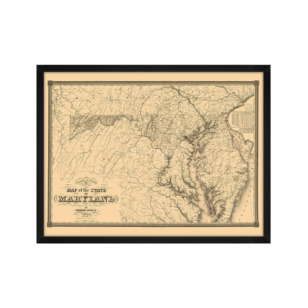 1841 Map of the State of Maryland United States Framed Wall Art ...