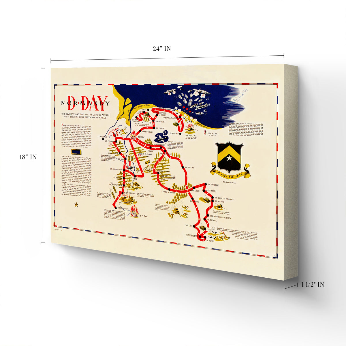 1944 D-Day Normandy The Invasion Map Canvas Wall Art – Historic Prints