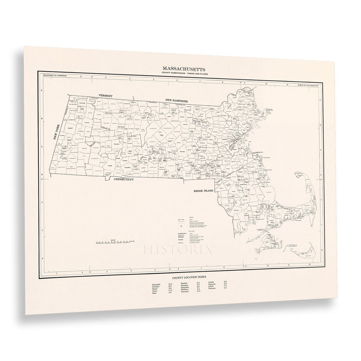 1970 Massachusetts County Subdivisions Towns & Places Map Poster Print ...