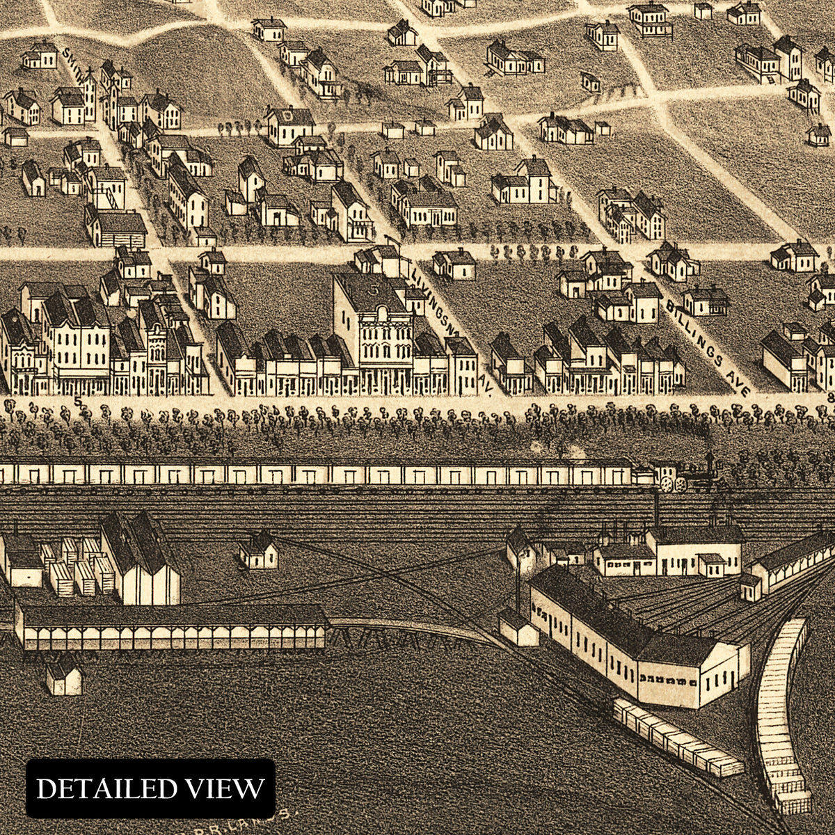 1883 Mandan Morton County North Dakota Bird's Eye View Map Poster ...