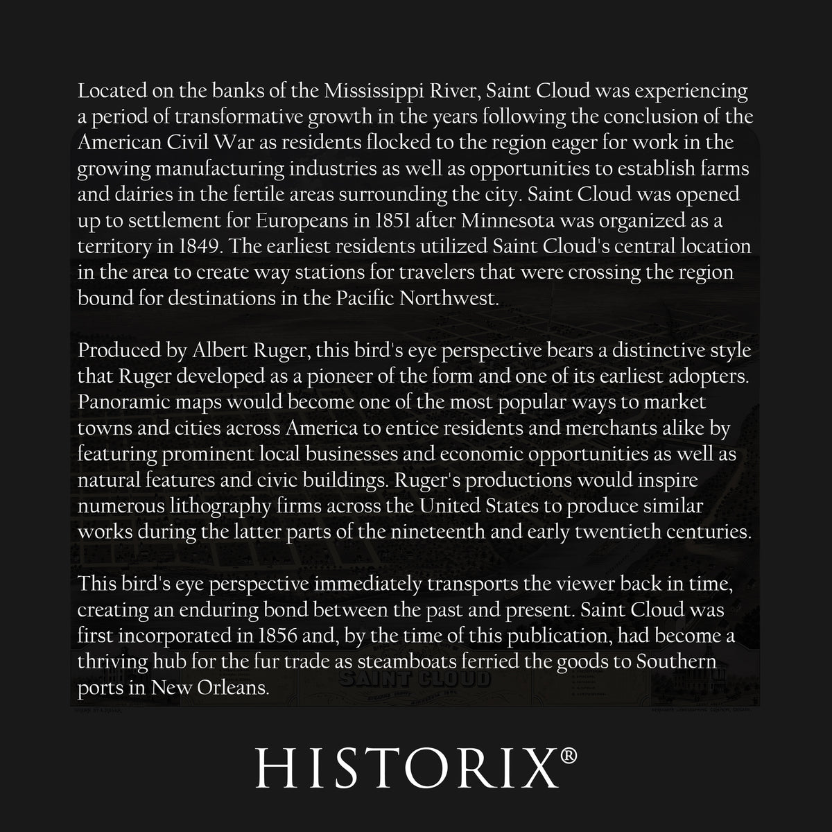 1869 Saint Cloud Stearns County Minnesota Bird's Eye View Map Poster ...