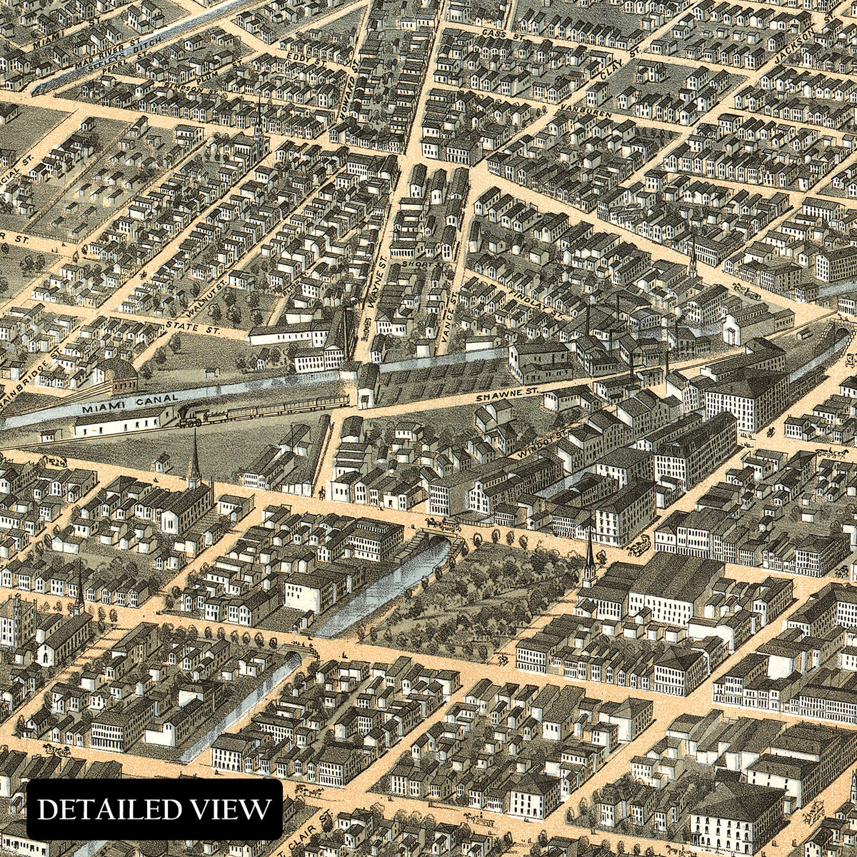 1870 Dayton Ohio Bird's Eye View Perspective Map Poster Print ...