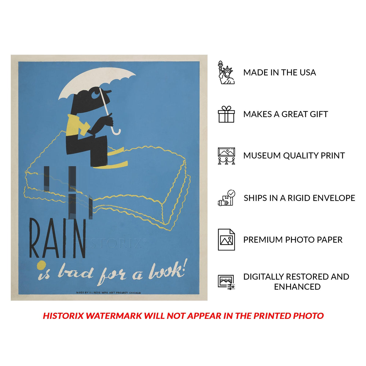 1936 Chicago Rain is Bad for a Book WPA Federal Art Project Library ...