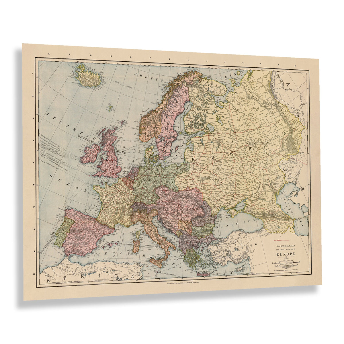 1912 Library Atlas Map of Europe Poster Wall Art Print – Historic Prints