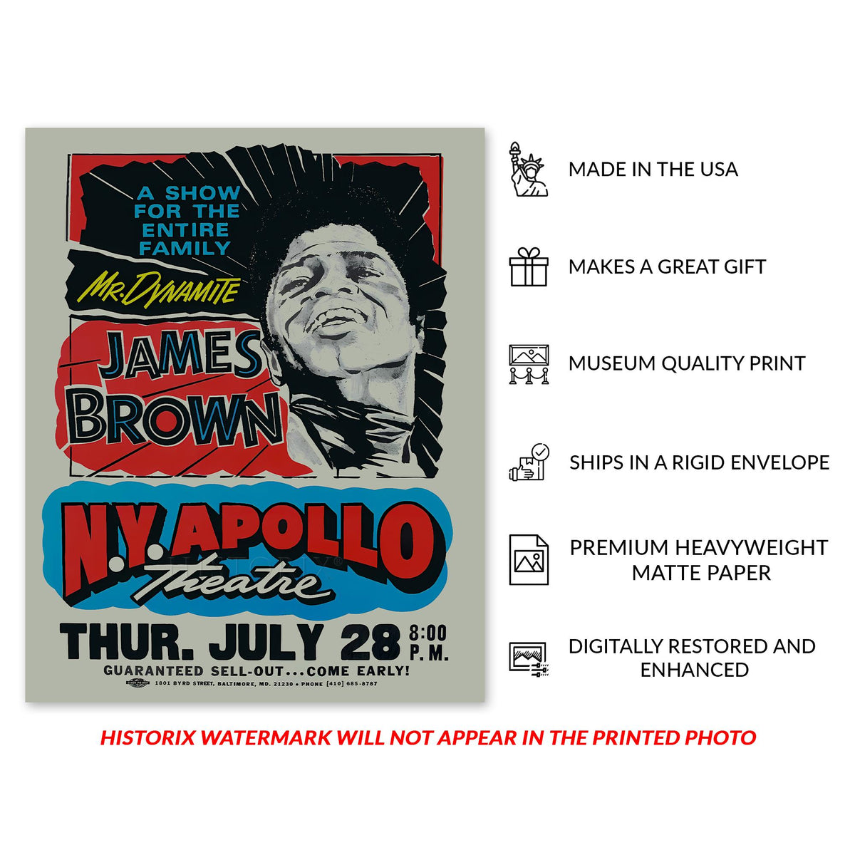1966 James Brown in Apollo Theater Poster Matte Wall Art Print ...