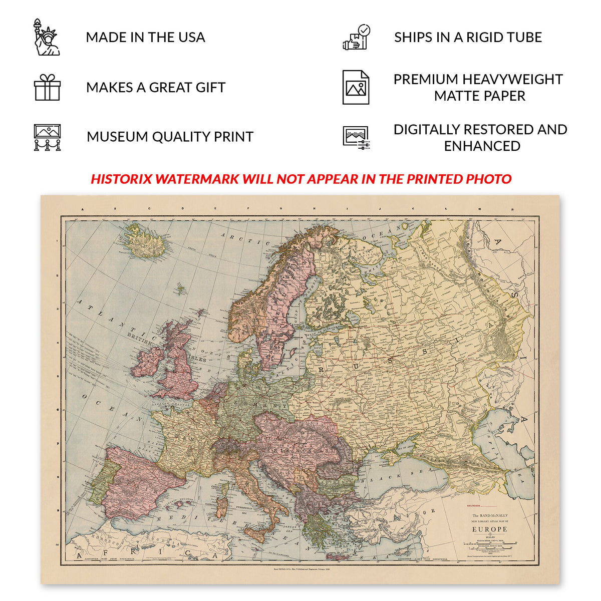 1912 Library Atlas Map of Europe Poster Wall Art Print – Historic Prints