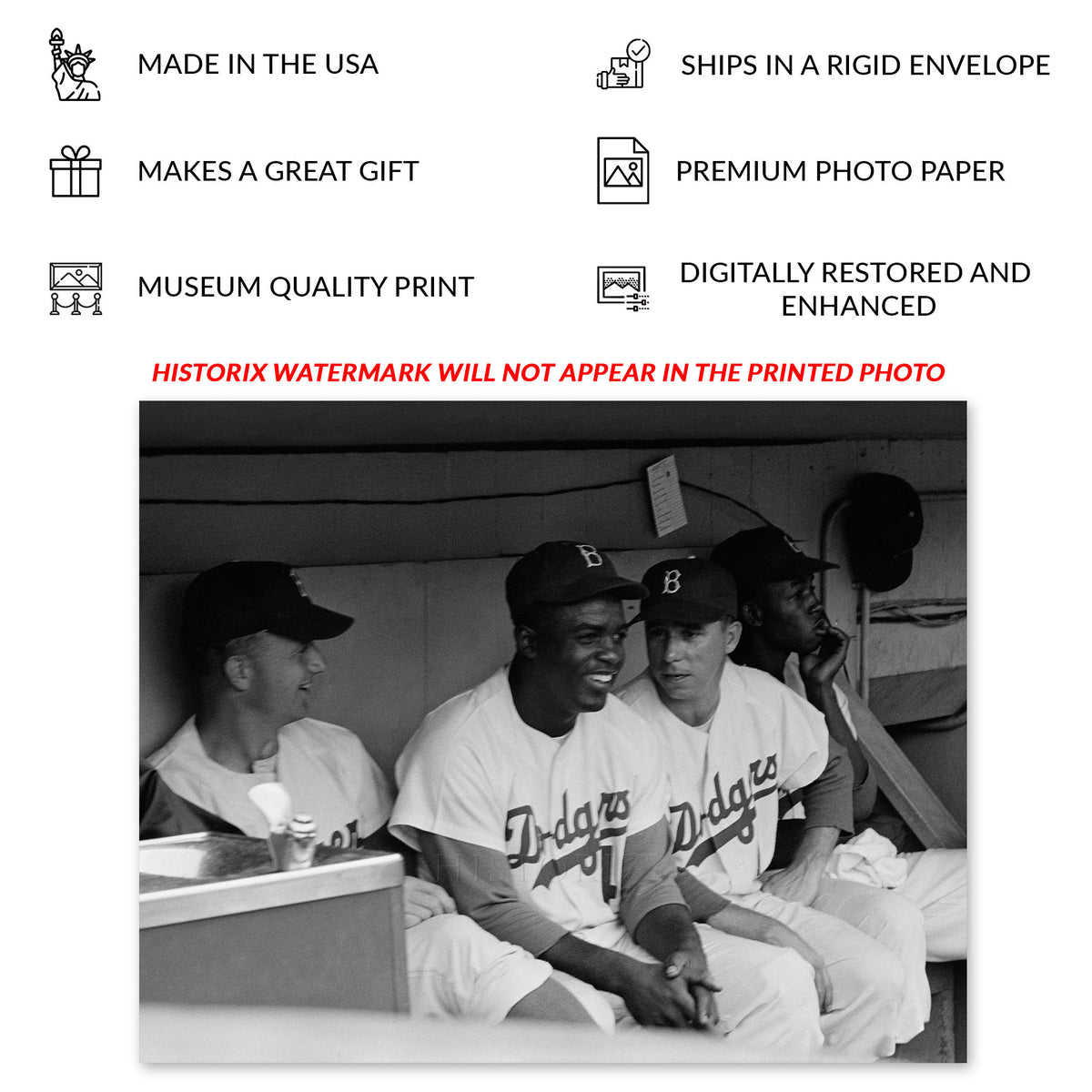 1953 Jackie Robinson & Pee Wee Reese in Dugout Print Photo Poster ...