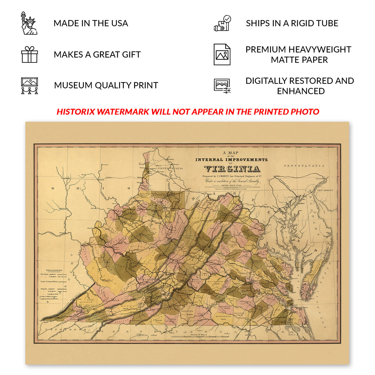 1848 Map of The Internal Improvements of Virginia Poster Print ...