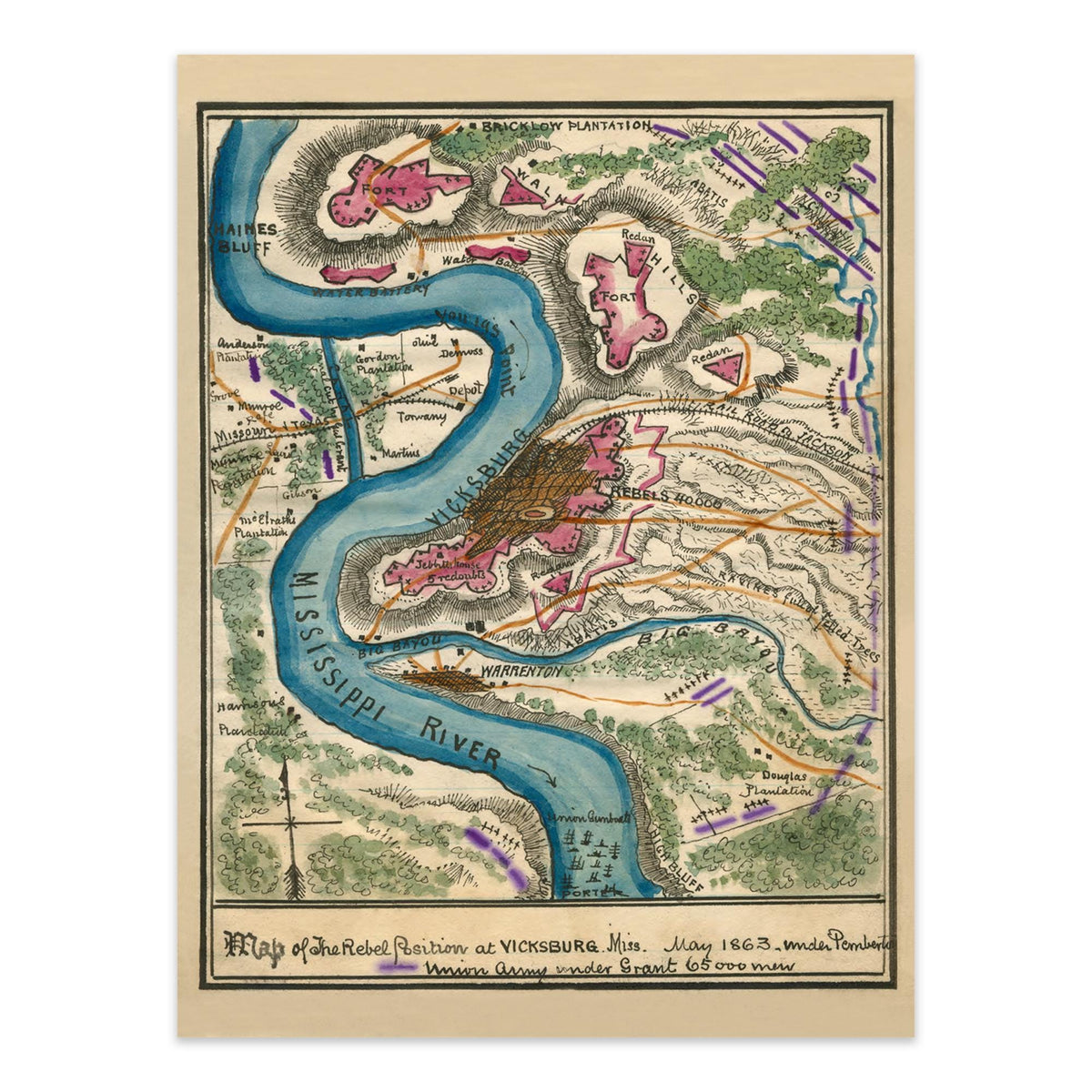 1863 Vicksburg Mississippi Civil War Map – Historic Prints