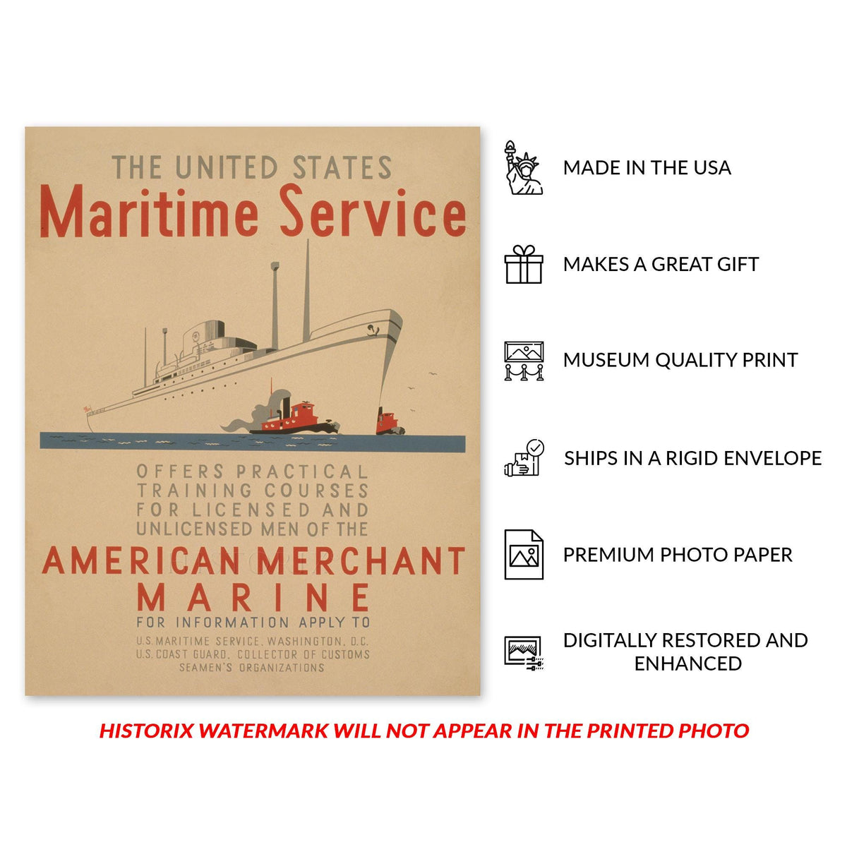 1936 US Maritime Service Merchant Marine Training Poster – Historic Prints