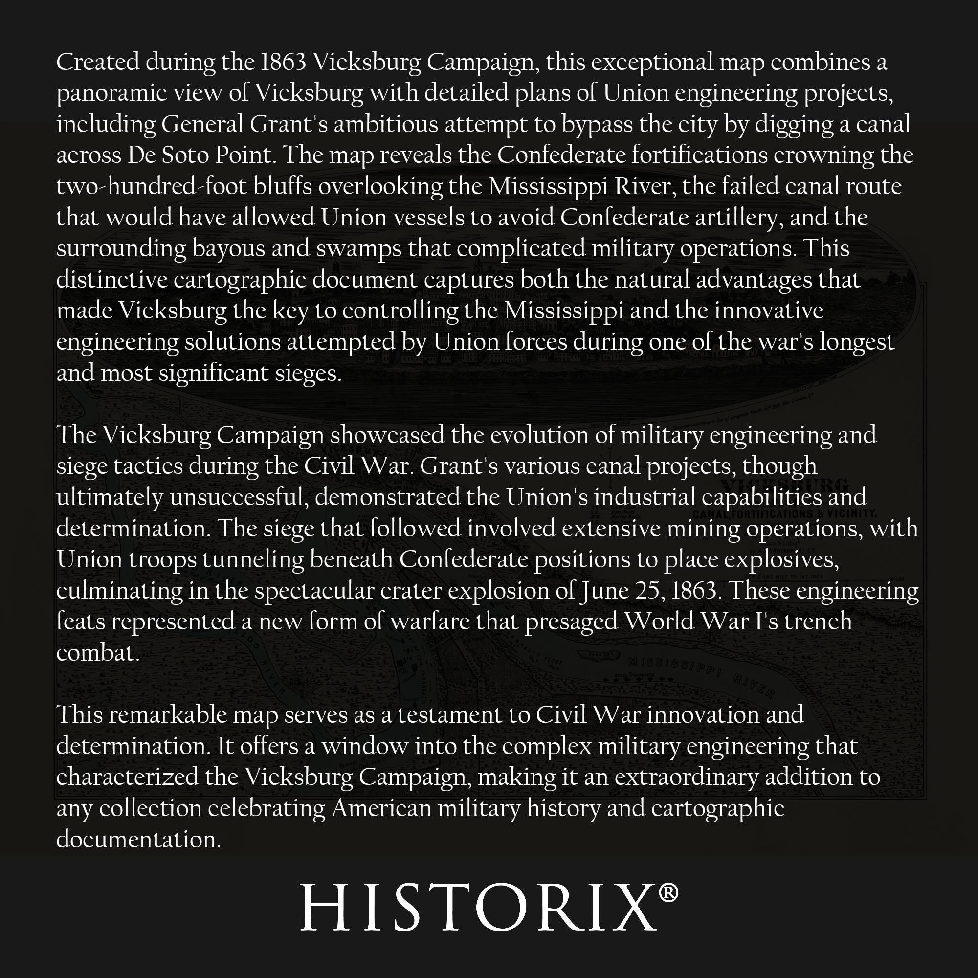 1863 Vicksburg Mississippi Civil War Canal Fortifications Map ...