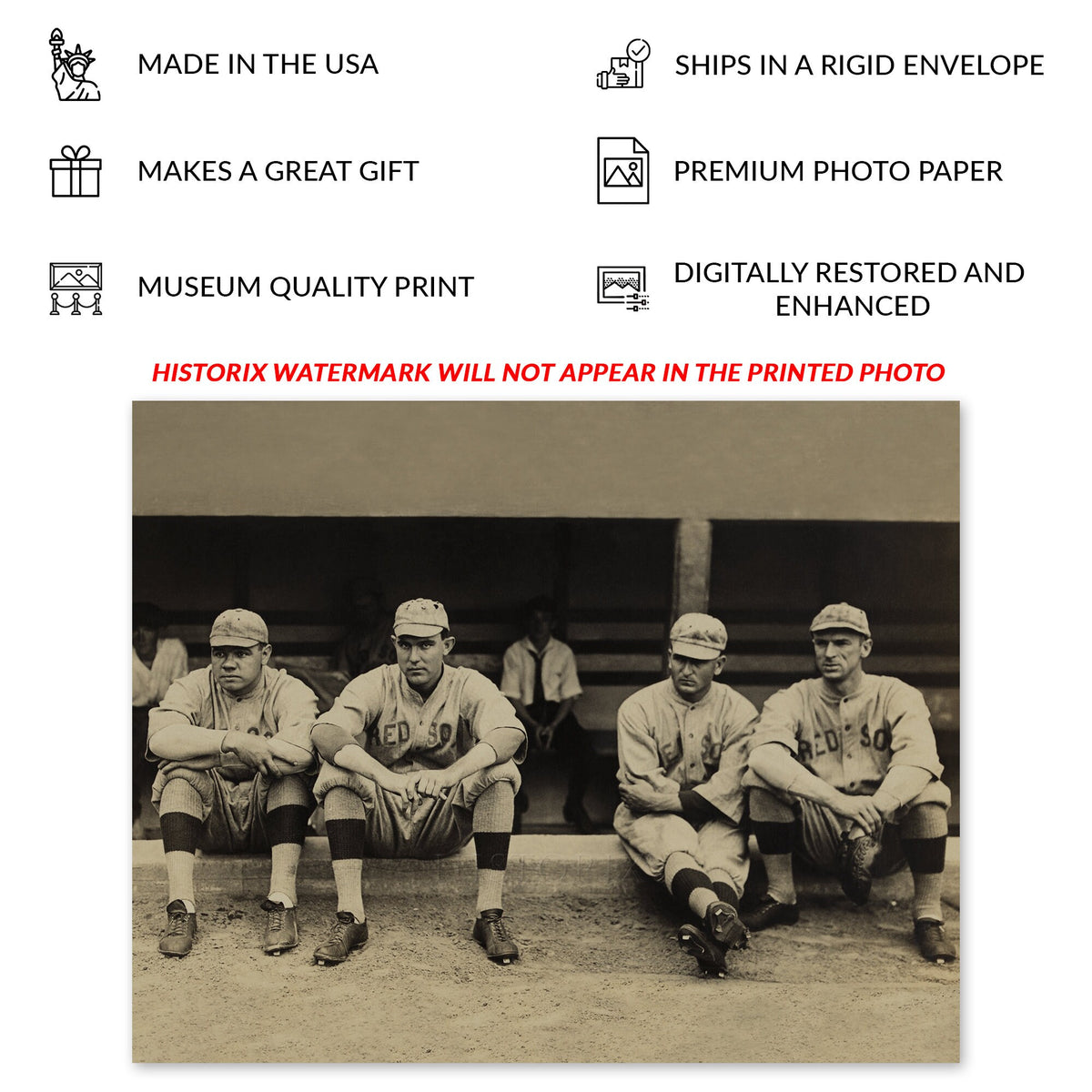 1915 Babe Ruth Ernie Shore Rube Foster & Del Gainer Photo Print Poster ...