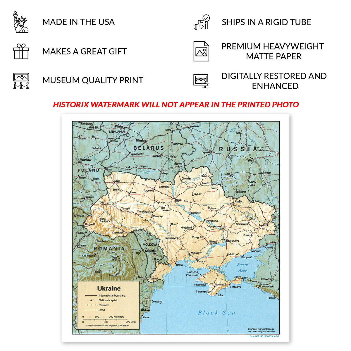 1993 Ukraine Eastern Europe Map Print Poster Wall Art – Historic Prints
