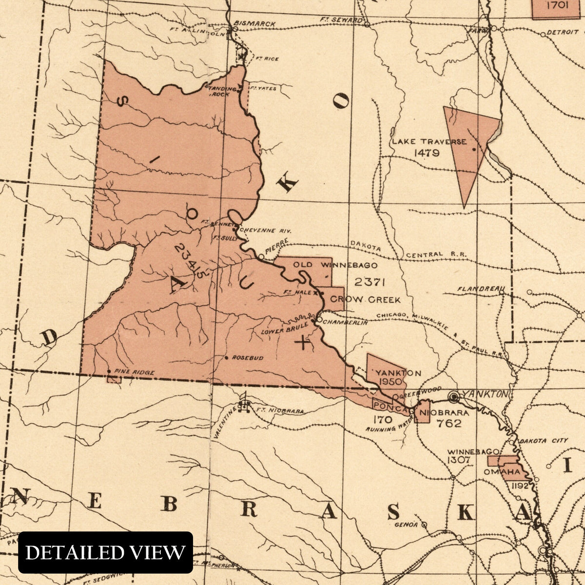 1883 Indian Reservations With Limits of The United States Map Print ...