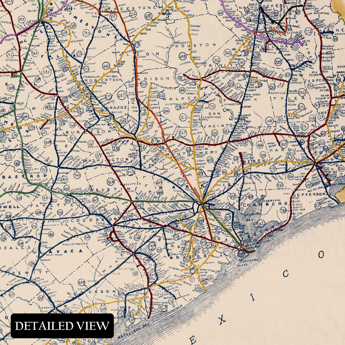 Vintage 1926 Texas Map Poster - Vintage Railroad Map of Texas Poster ...