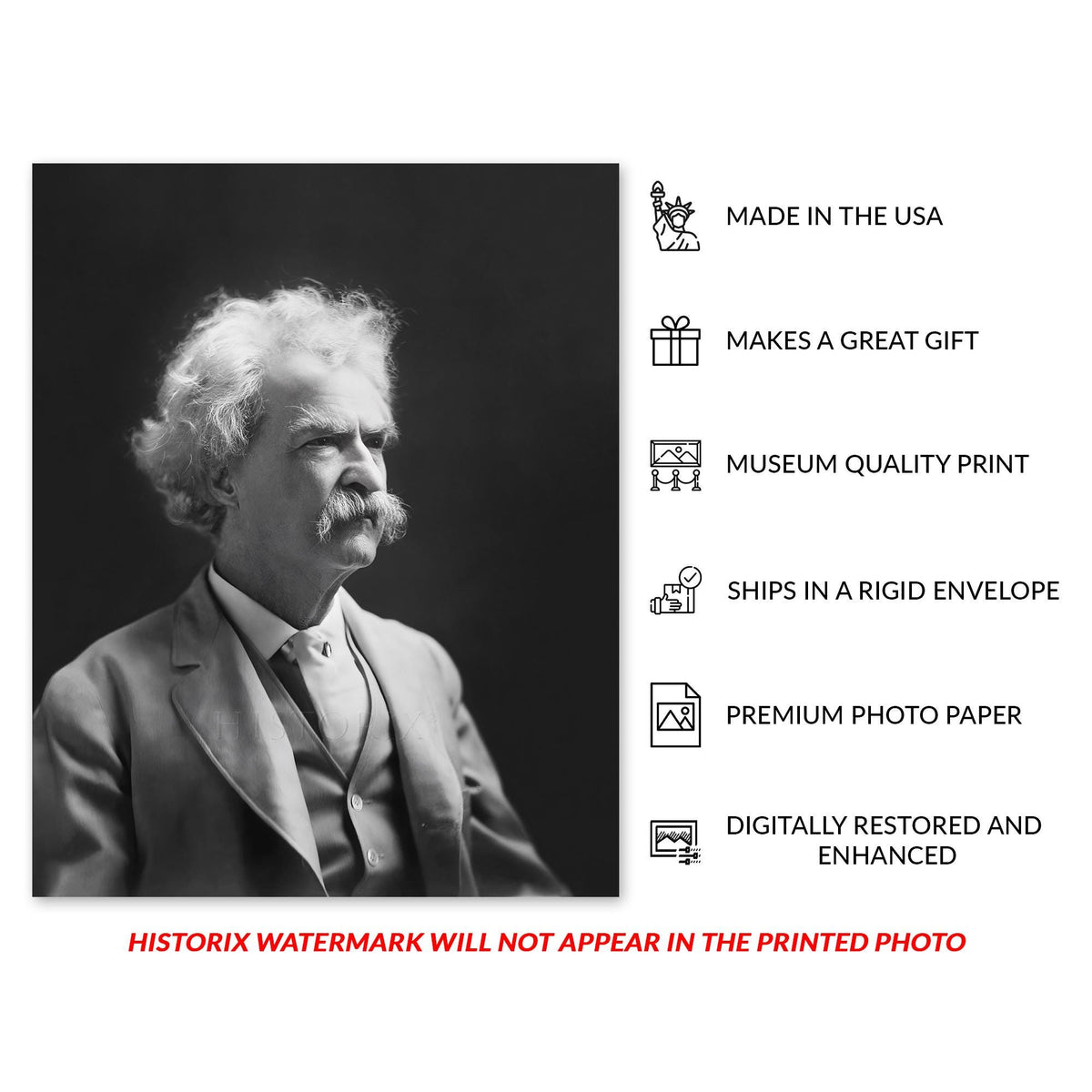 1907 Mark Twain Photo Print - Vintage Portrait Photo of Mark Twain The ...
