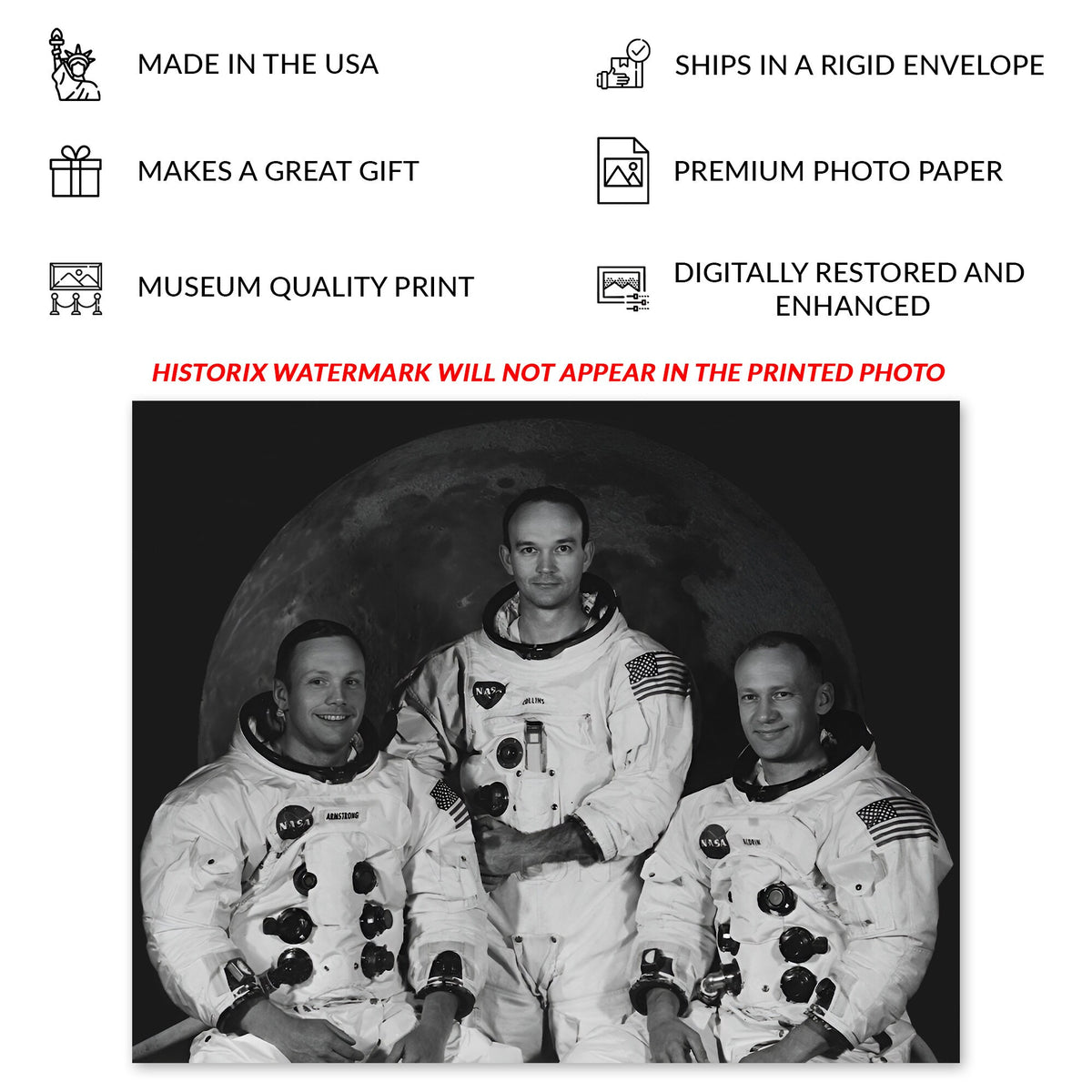 1969 Apollo 11 Space Flight Crew Photo Print Poster Wall Art – Historic ...