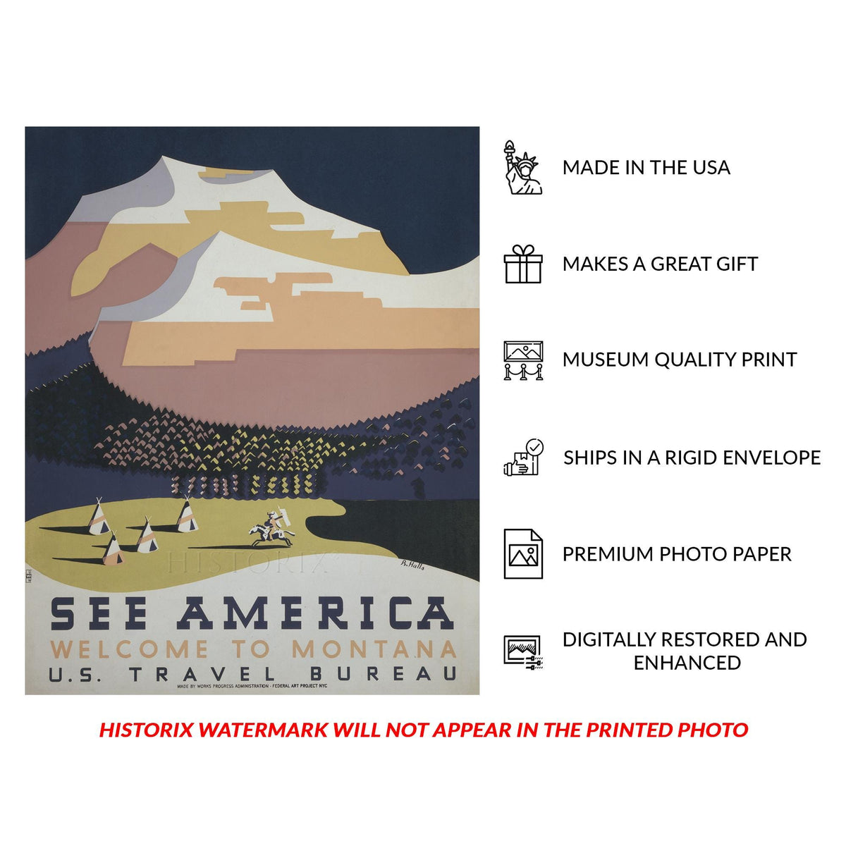 1936 Montana Mountains Tipi See America WPA Federal Art Project Travel ...
