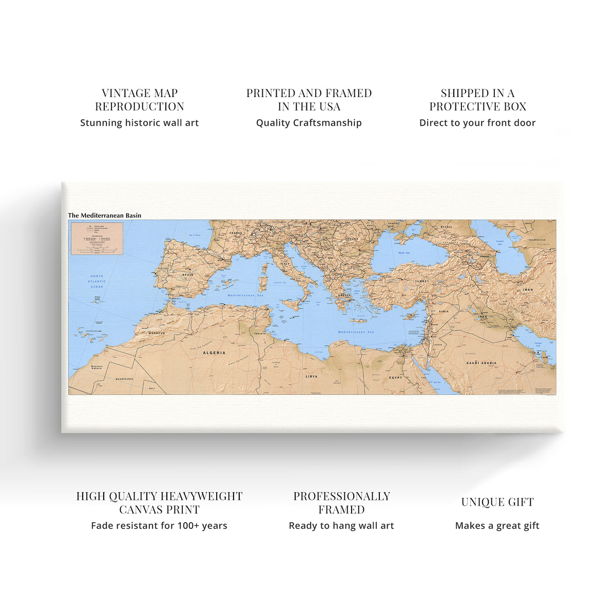 1998 The Mediterranean Basin Mediterranean Region Map Canvas Wall Art ...