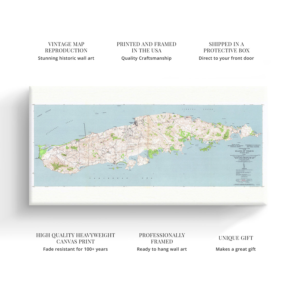 1951 Vieques Island Puerto Rico Topographic Map Canvas Wall Art ...