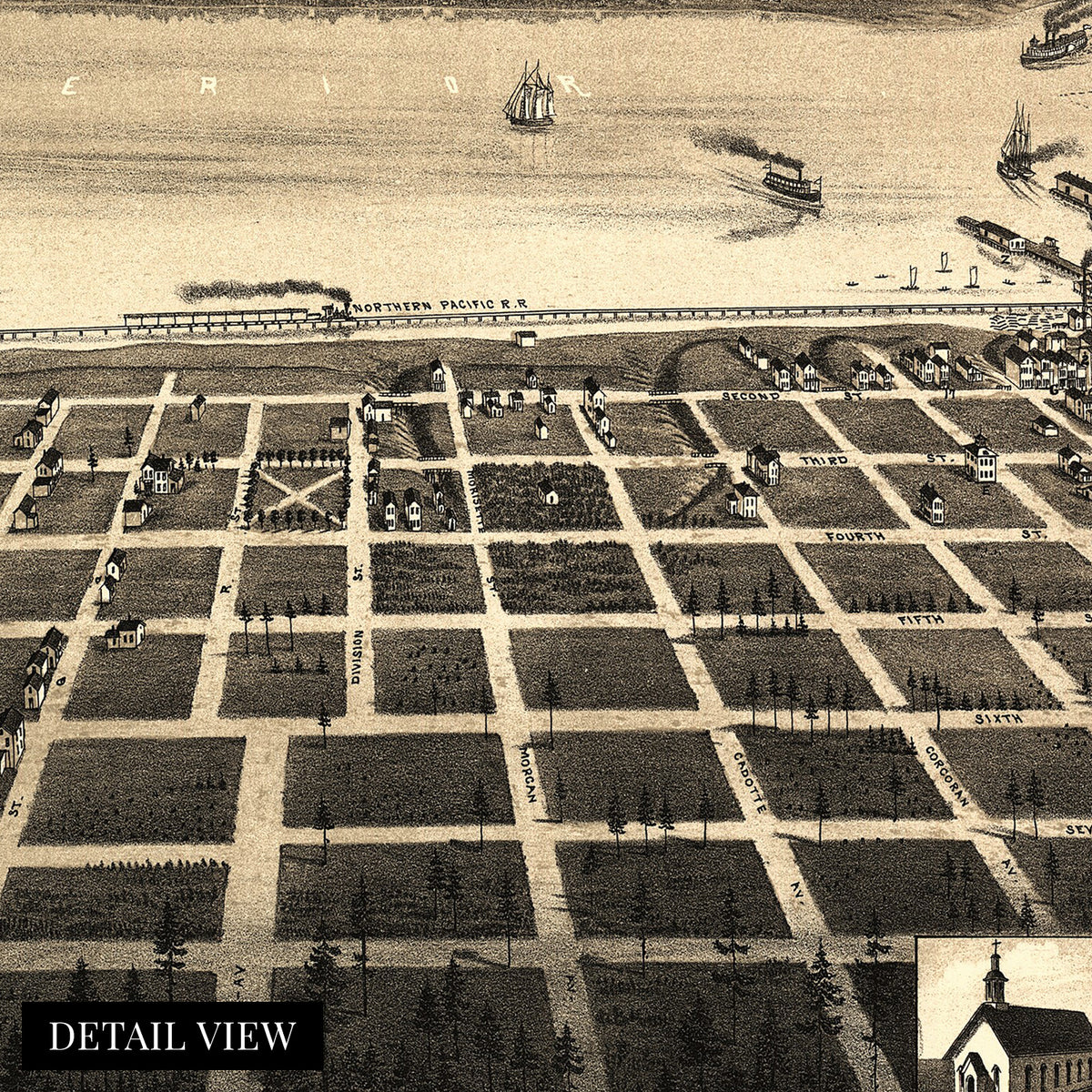 1883 Bird's Eye View Map of Superior Wisconsin Wall Art Print ...