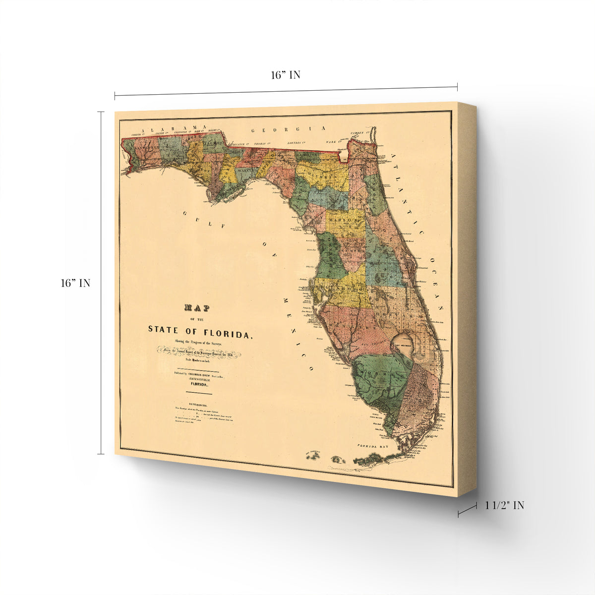 1856 State of Florida Showing Progress of Surveys Map Canvas Wall Art ...