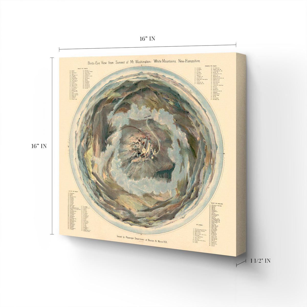1908 Mt. Washington Summit White Mountains Map Canvas Wall Art ...