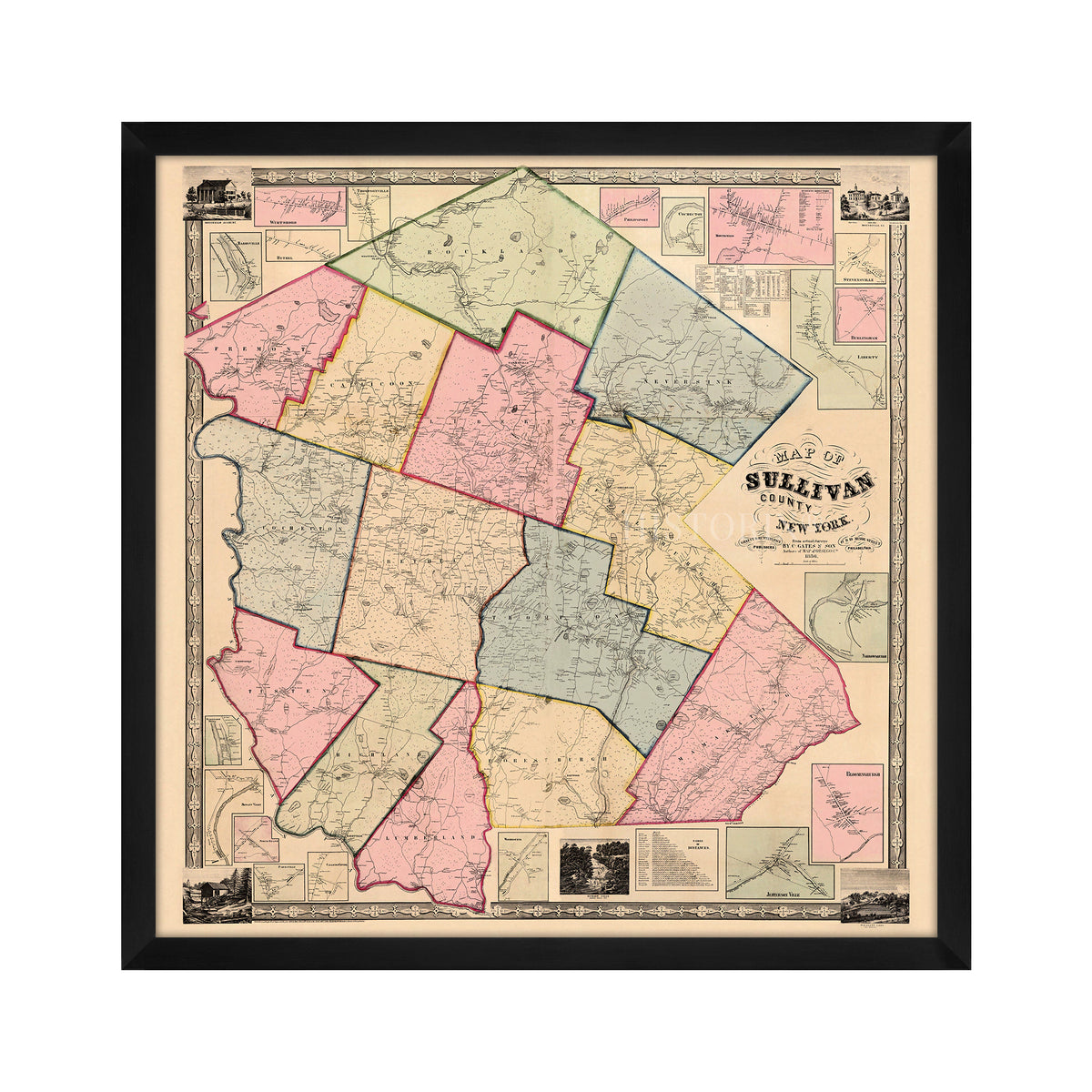 1856 Map of Sullivan County New York State Framed Wall Art – Historic ...