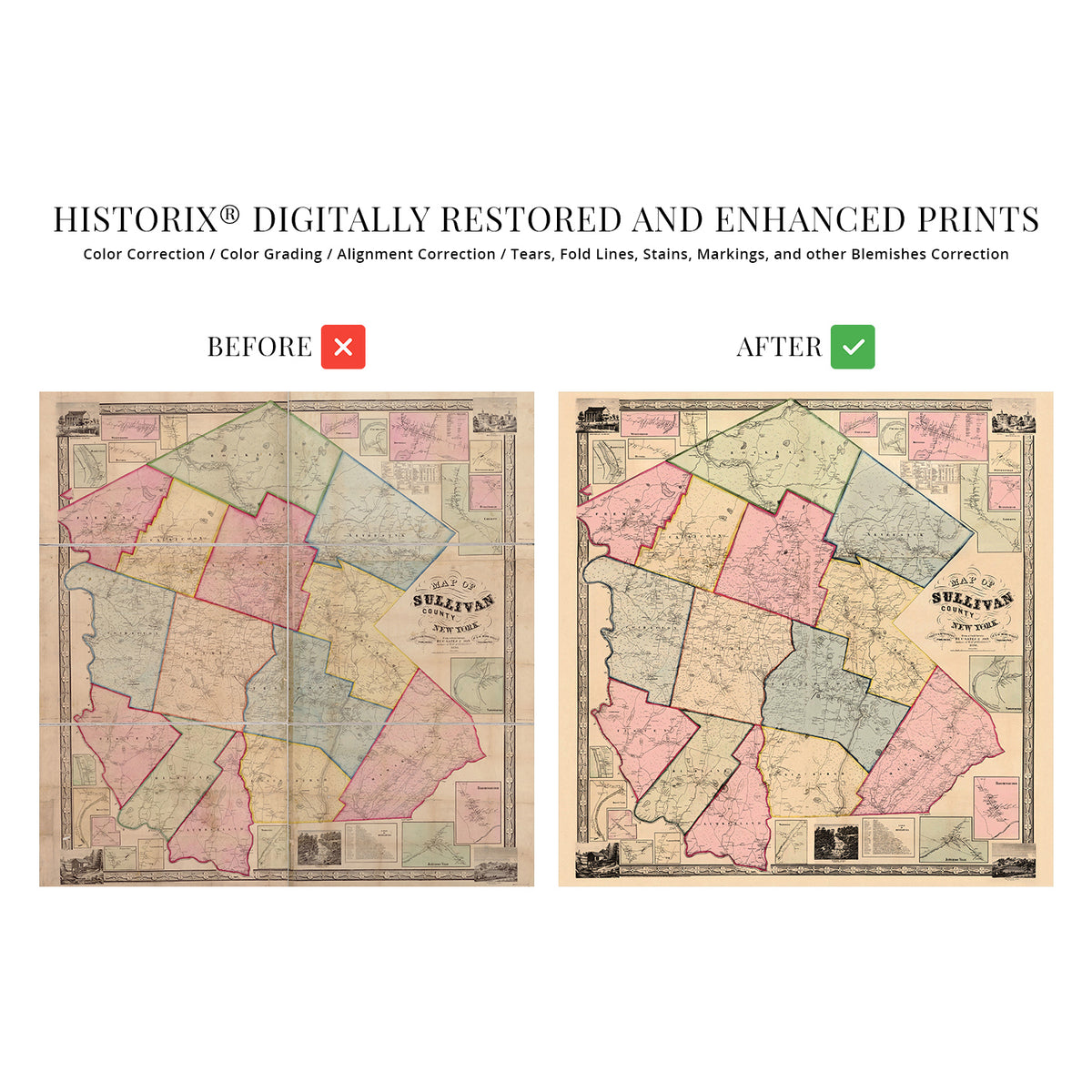 1856 Map of Sullivan County New York State Wall Art Print – Historic Prints