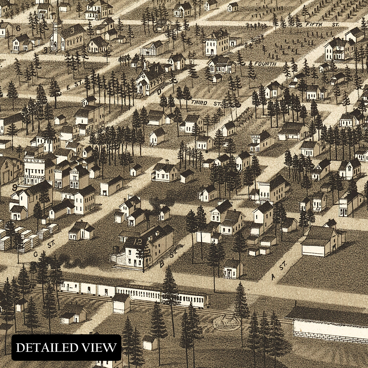 1884 Cheney Spokane Washington Bird's Eye View Map Poster Wall Art ...