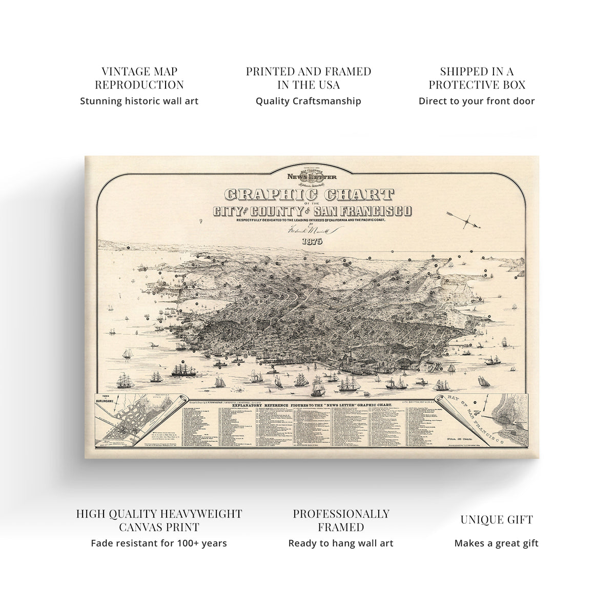 Gráfico gráfico de 1875 de la ciudad de San Francisco y mapa del ...