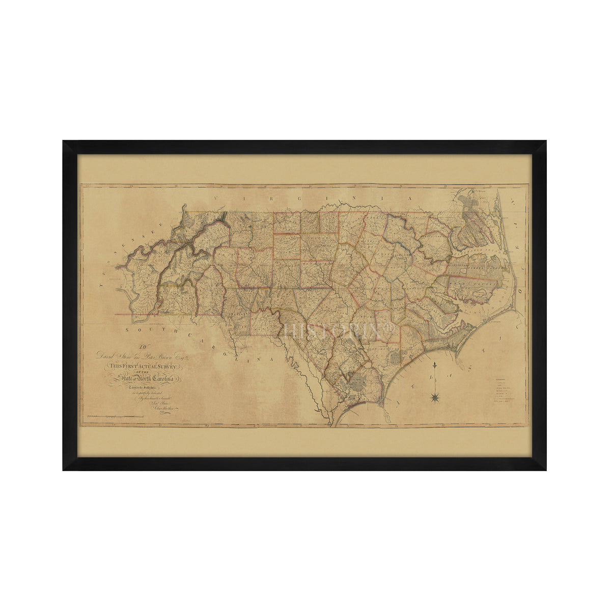 1808 First Actual Survey of North Carolina Map Framed Wall Art ...