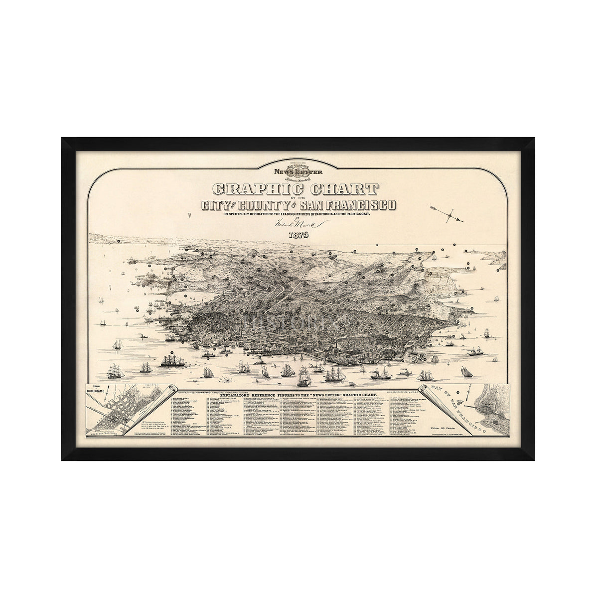 Gráfico gráfico de 1875 de la ciudad de San Francisco y mapa del ...