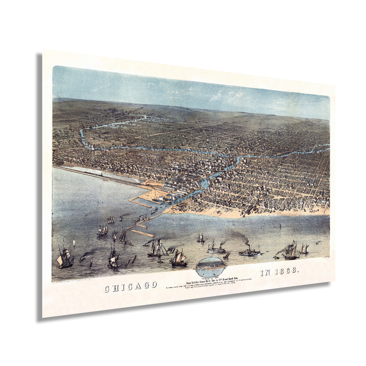 1868 Panoramic Map of Chicago Illinois United States Wall Art Print ...