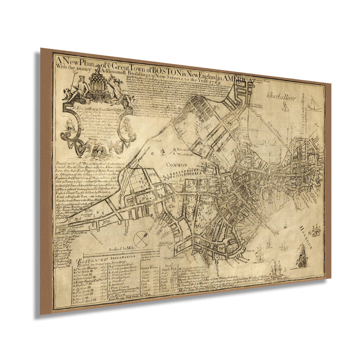 1769 Town of Boston in New England America Map Wall Art Print ...