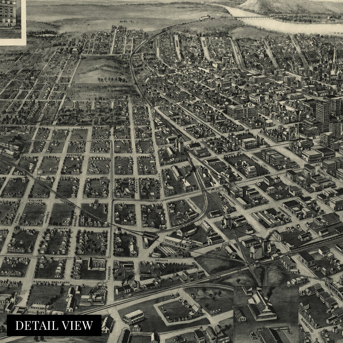 1918 Aero View of Tulsa City Oklahoma State Map Wall Art Print ...