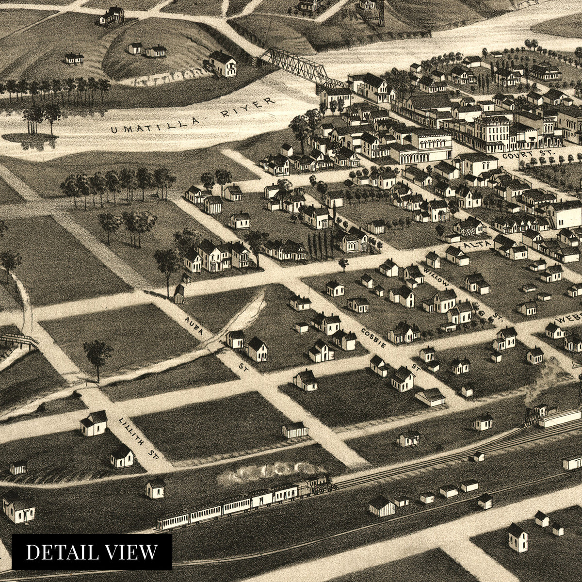 1884 Panoramic View of Pendleton City Oregon Map Wall Art Print ...