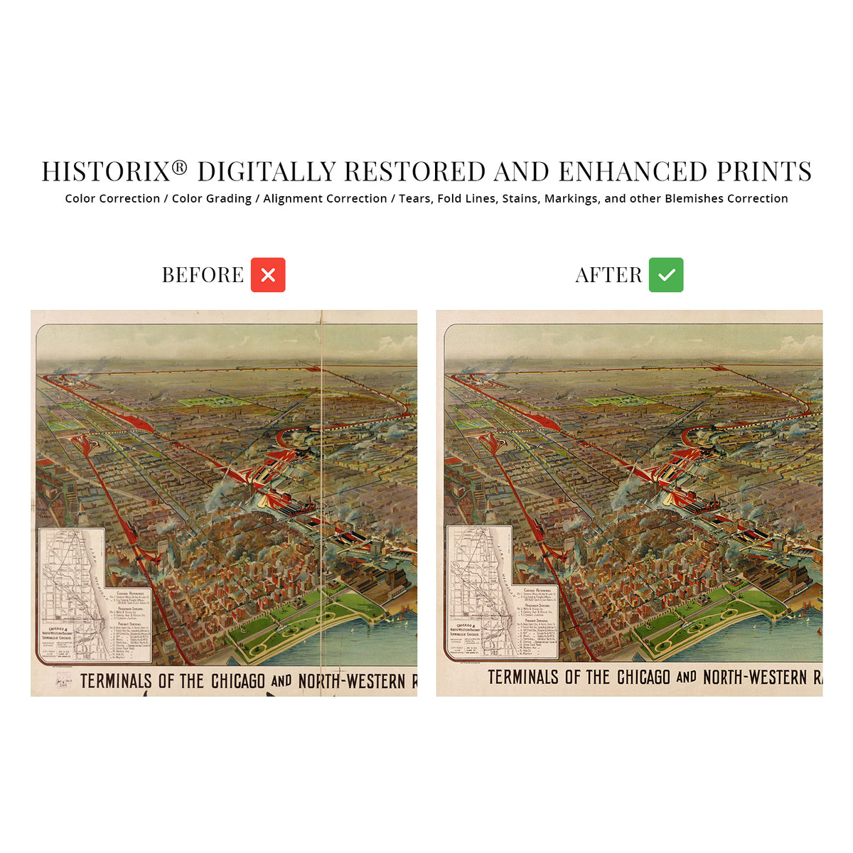 1902 Terminals of Chicago & North-Western Railway Map Wall Art Print ...