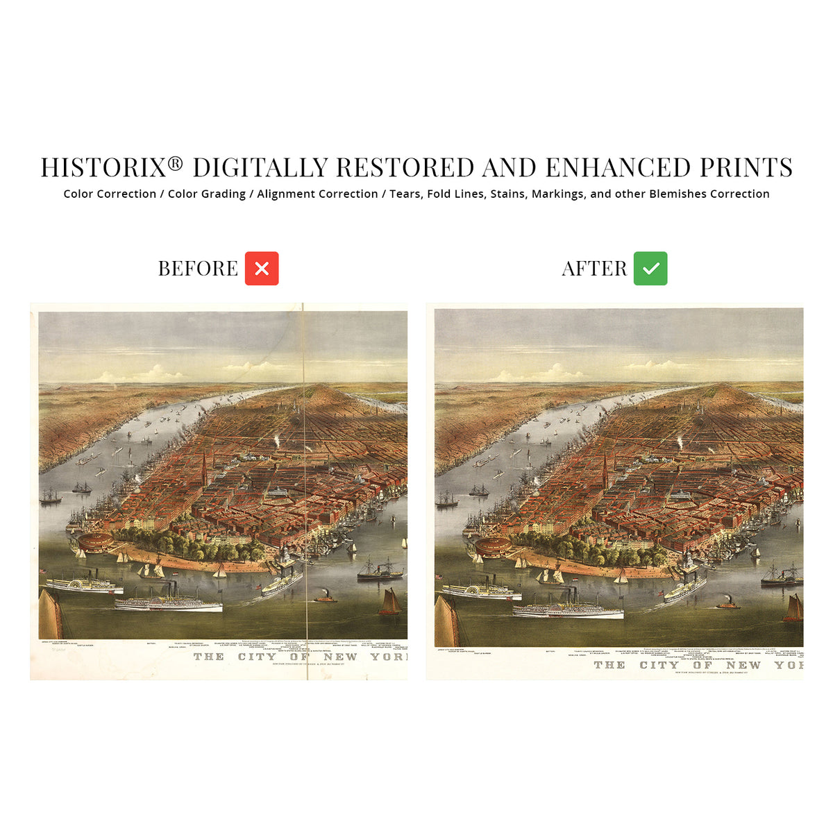 1870 New York City Bird's Eye View Map Wall Art Print – Historic Prints