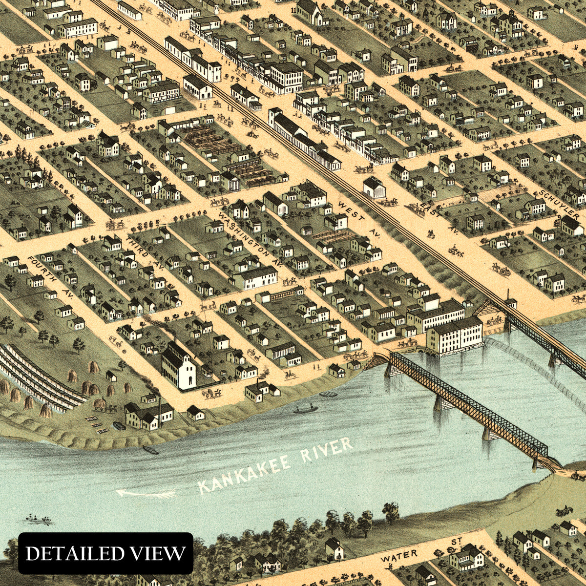 1869 Kankakee Illinois Bird's Eye View History Map Poster Wall Art ...