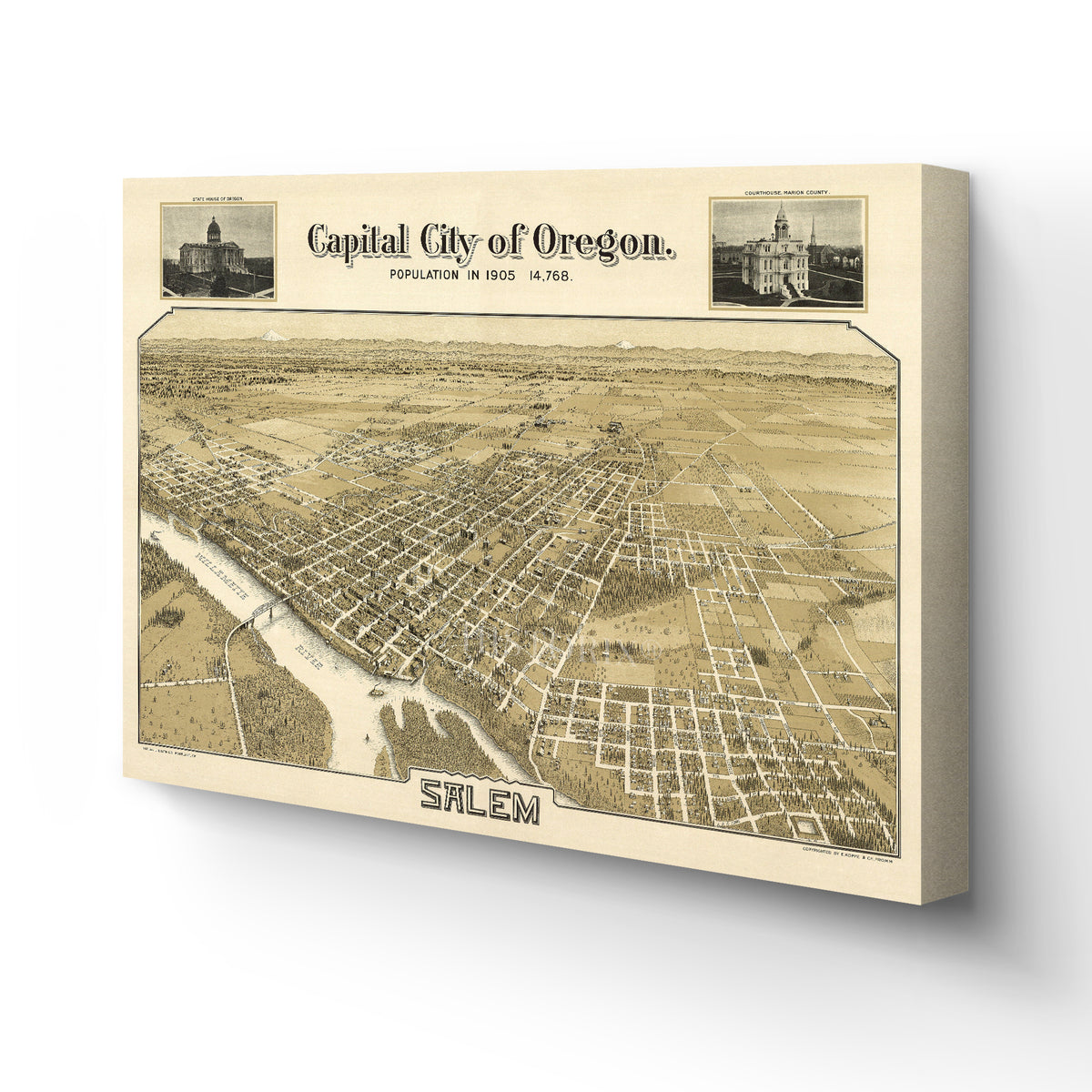 1905 Salem Capital City of Oregon Map Canvas Wall Art – Historic Prints