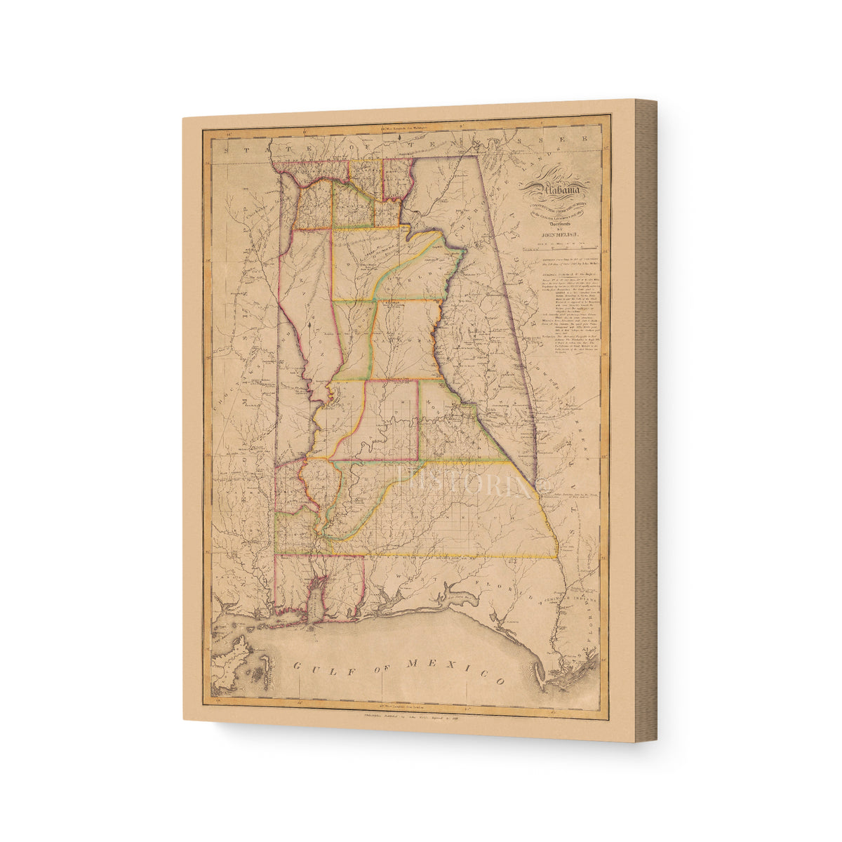 1819 Map of Alabama from General Land Office Surveys Canvas Wall Art ...