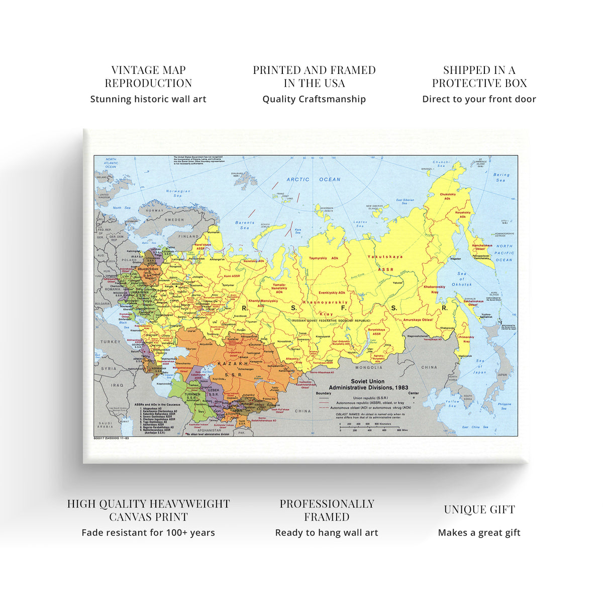 1983 Soviet Union Administrative Divisions Map Canvas Wall Art ...