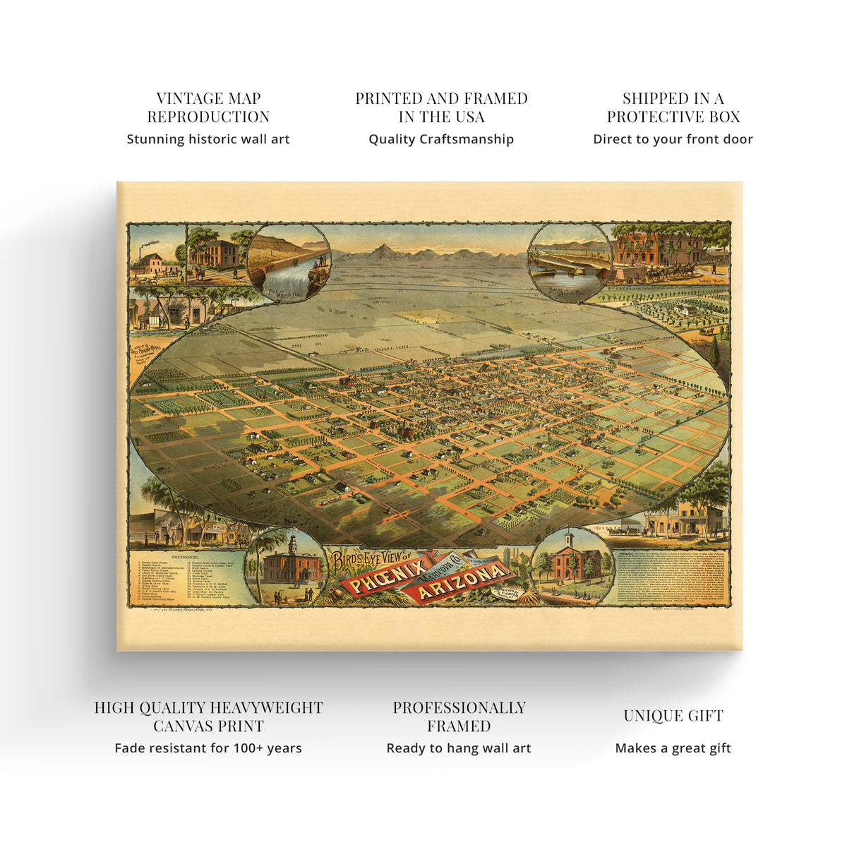 1885 Map of Phoenix Maricopa County Arizona Canvas Wall Art – Historic ...