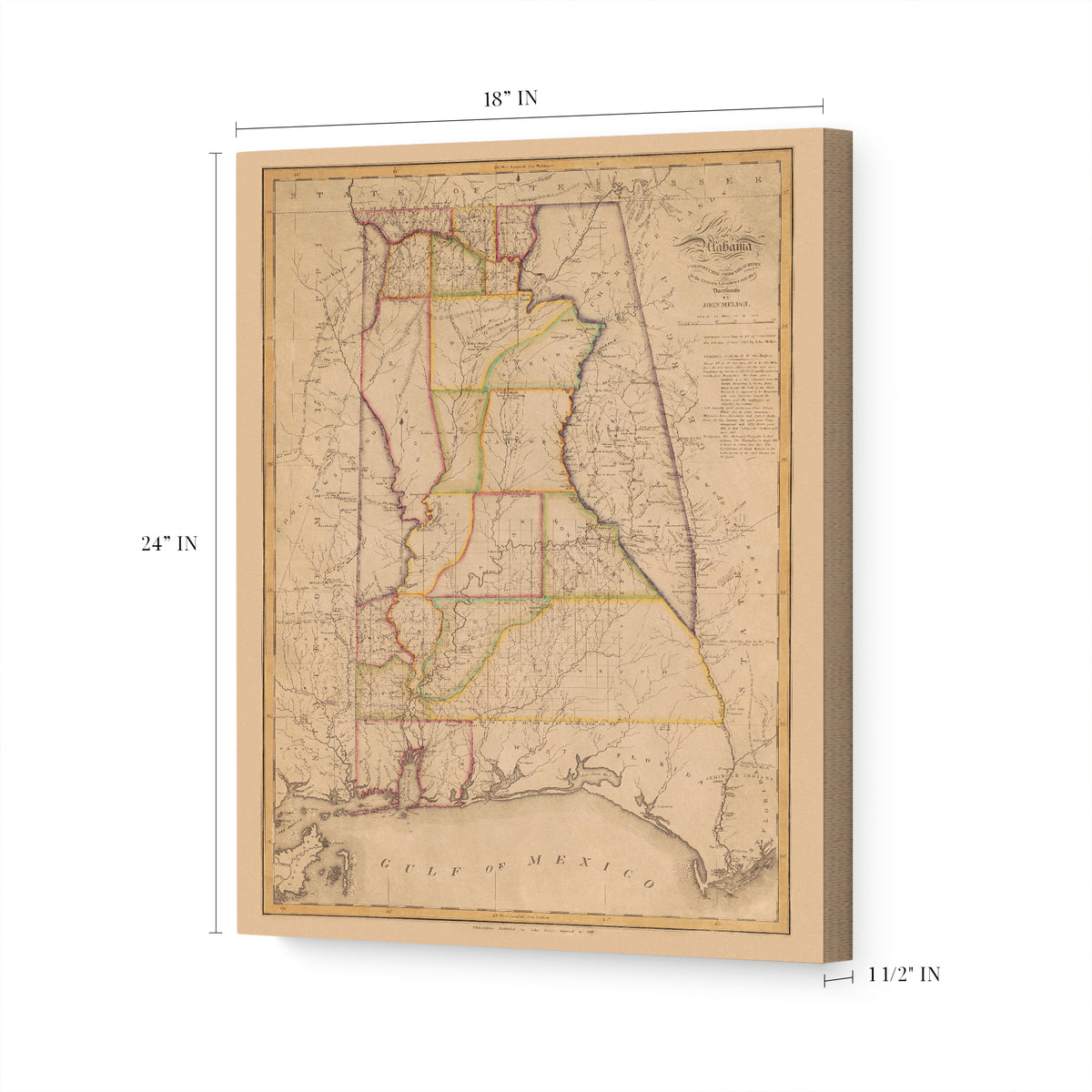 1819 Map of Alabama from General Land Office Surveys Canvas Wall Art ...