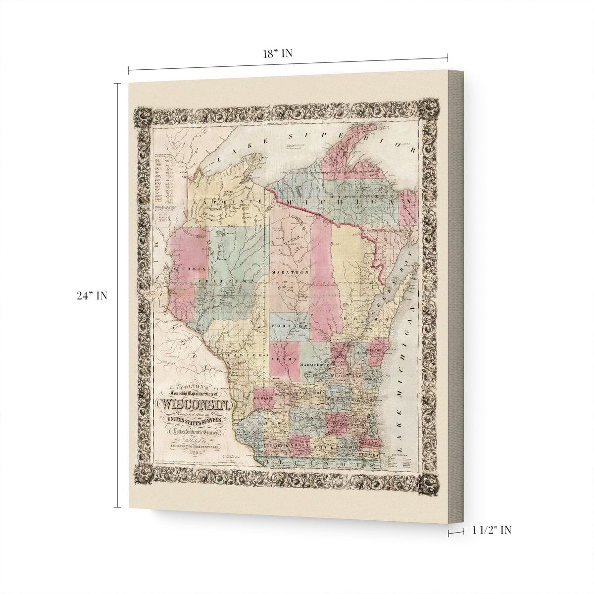 1851 Township Map of the State of Wisconsin Canvas Wall Art – Historic ...