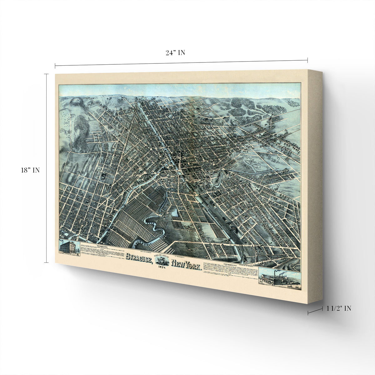 1874 Syracuse New York Bird's Eye View Map Canvas Wall Art – Historic ...