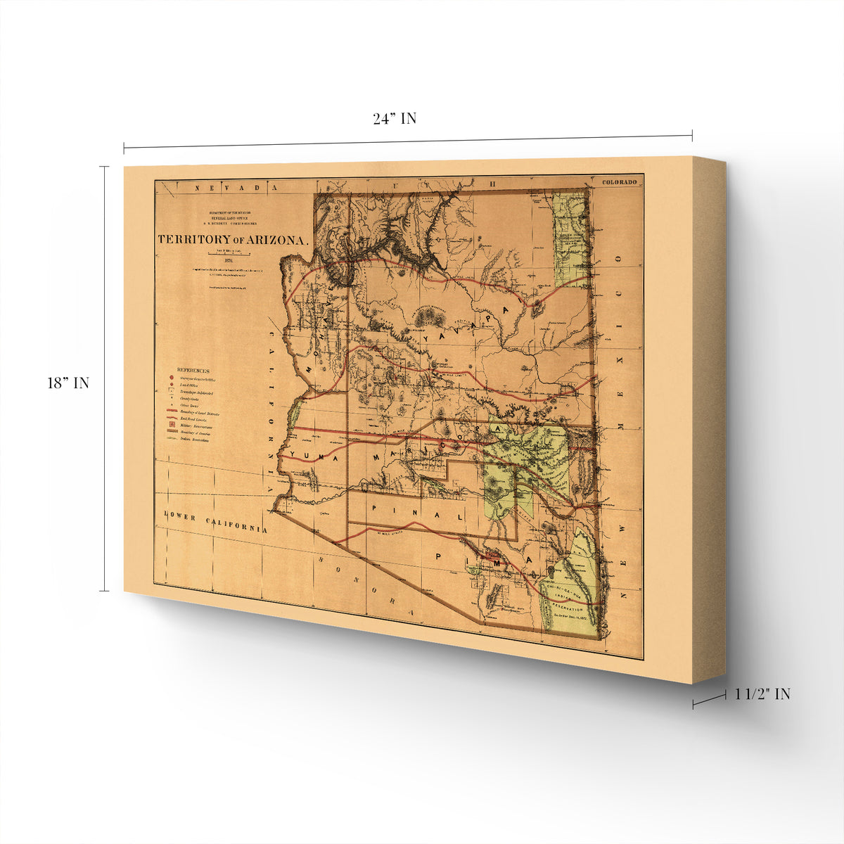1876 Territory of Arizona United States Map Canvas Wall Art – Historic ...