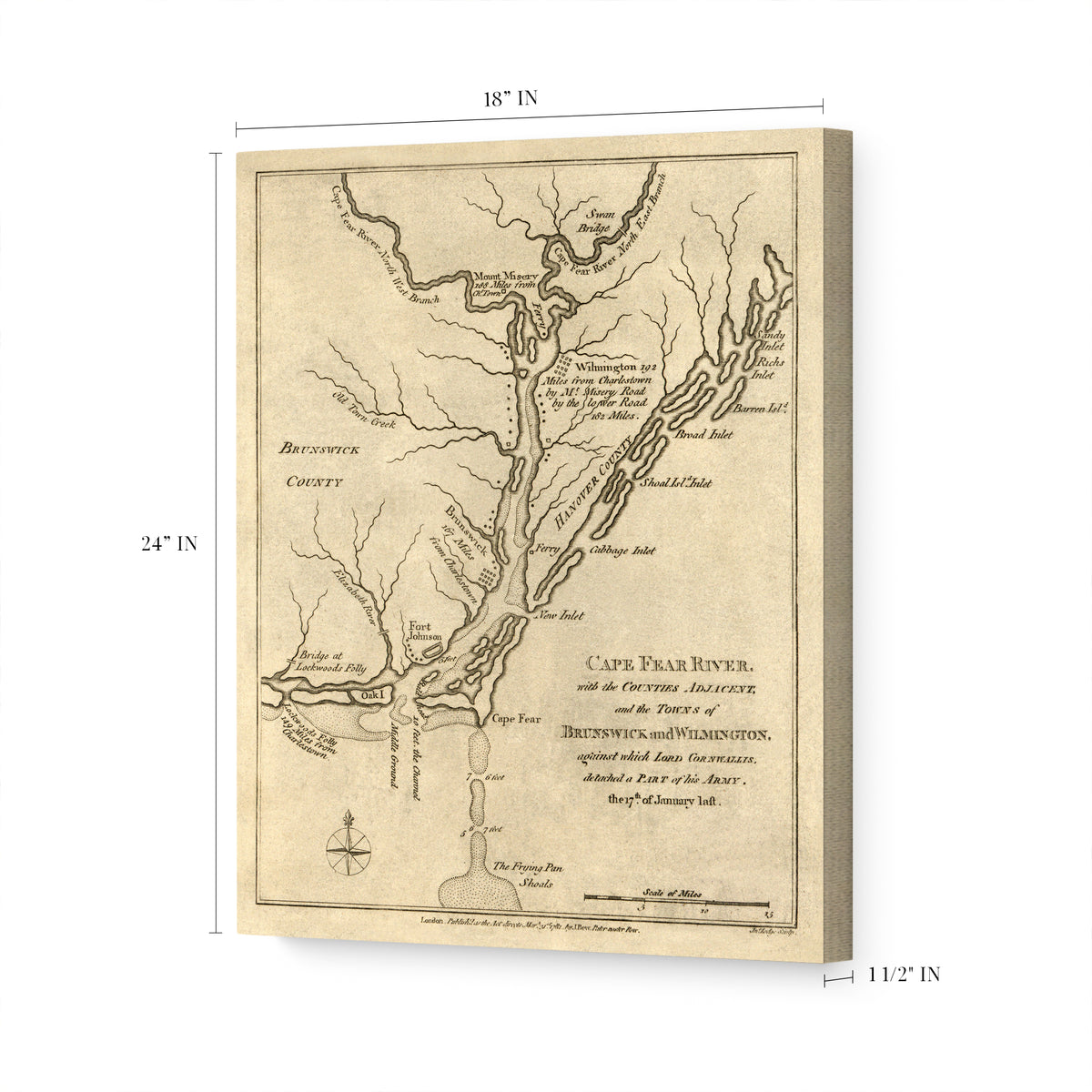 1781 Cape Fear River Region North Carolina Map Canvas Wall Art ...